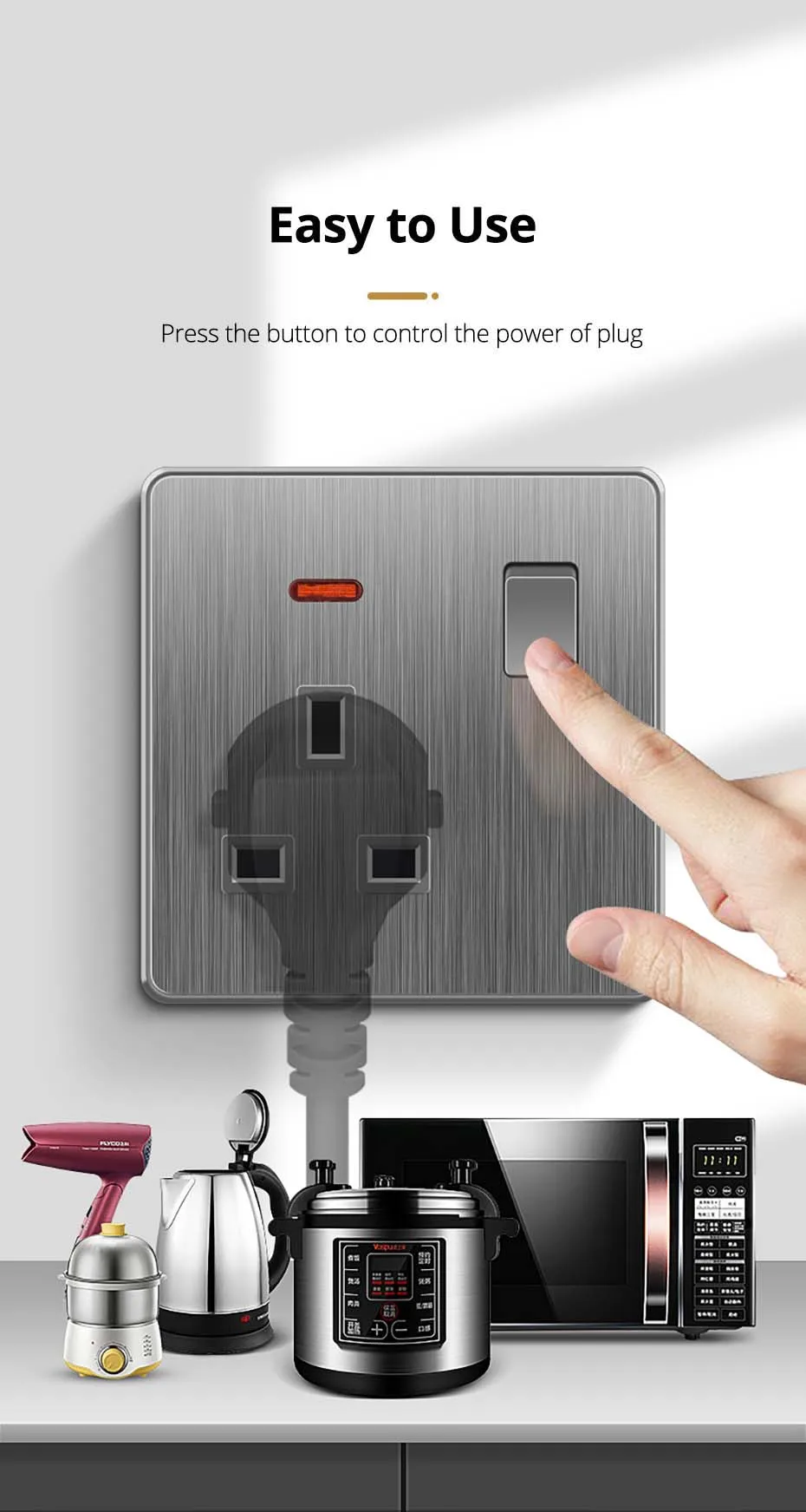 Generic Wallpad Large on 1 2 3 4 Gang 2 Way Switch Grey Brushed Plastic ...