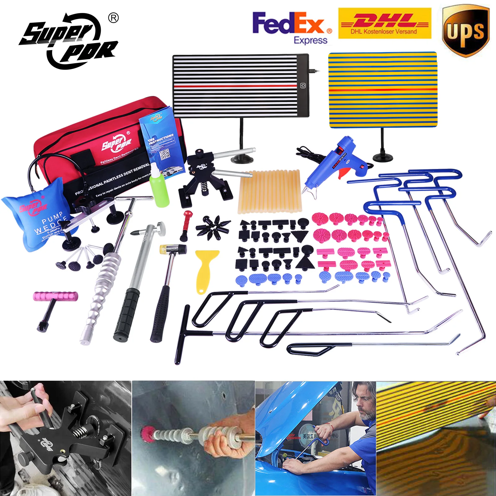 PDR-Spring-Steel-Rods-Dent-Puller-Lifter-Glue-Sticks-Tap-Down-Hammer ...