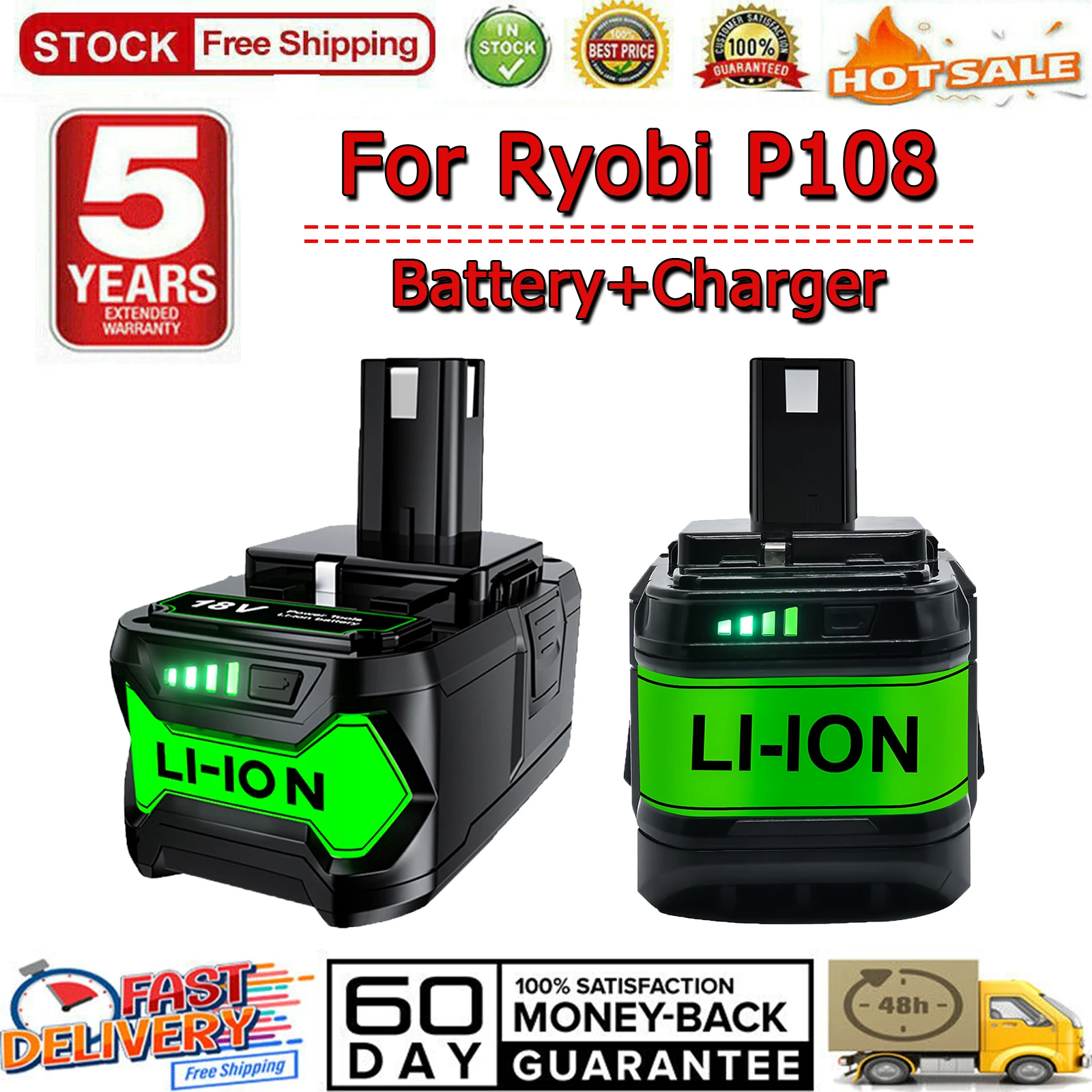 6000mAh-9000mAh-18V-Replacement-Lithium-Battery-For-Ryobi-ONE-Plus-P108 ...