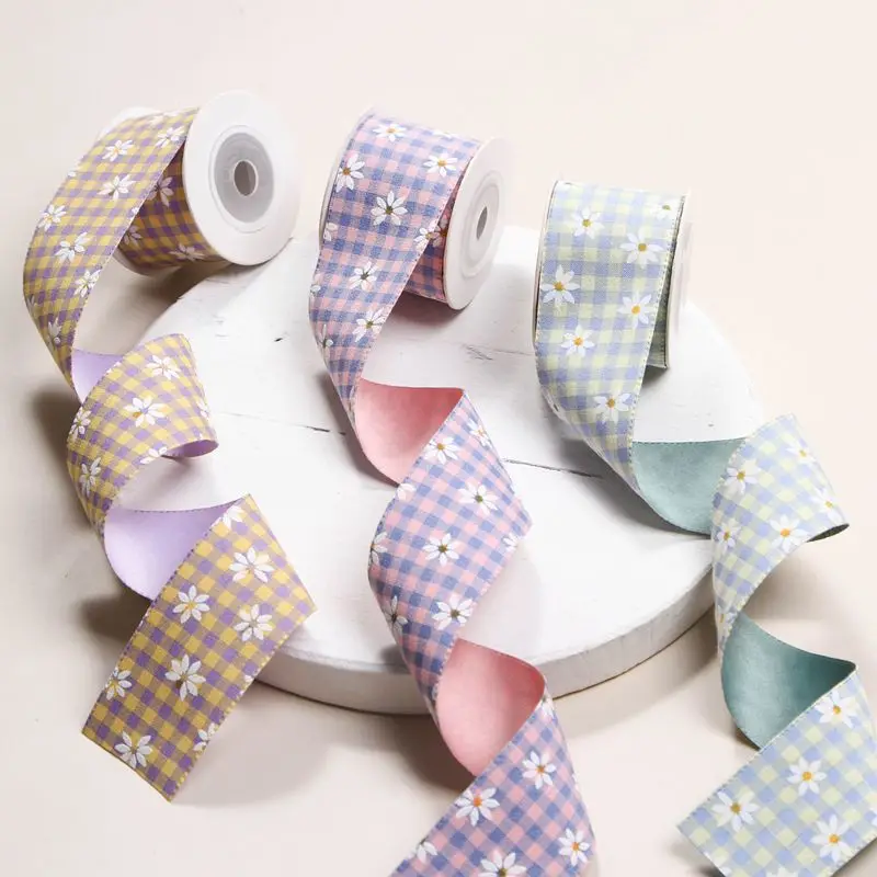 Floral Plaid Ribbon Flower Gift Packing 15 25 38mm Colored Pattern ...