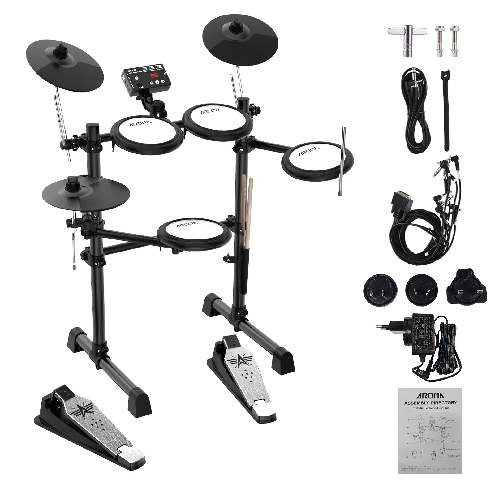 AROMA-Electric-Drum-Set-Electronic-Drum-Kit-for-Adult-Beginner-144 ...