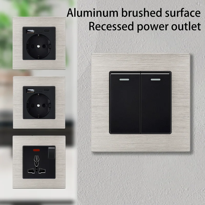 Wallpad-Wall-light-Switch-And-Socket-1-2-3-Gang-2-Way-Silver-Stainless ...