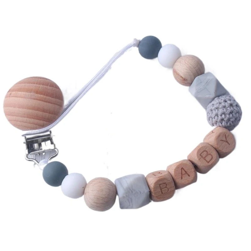 Personalized Name Beech Wood Chew Beads Pacifier Clips Dummy Chain ...