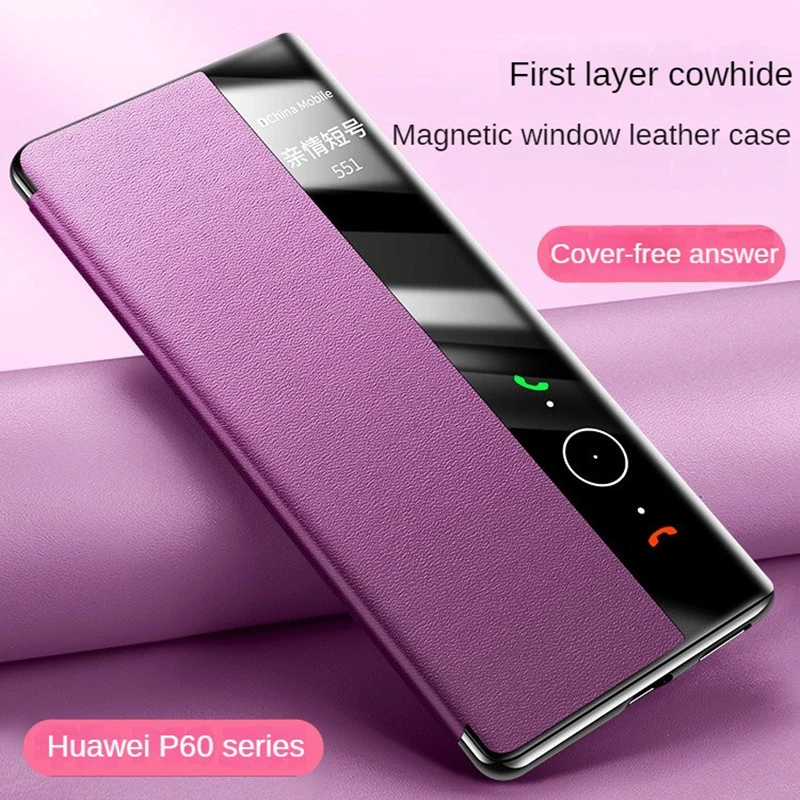Luxury Genuine Leather for Huawei P60 Pro Case Flip Magnetic for Huawei ...