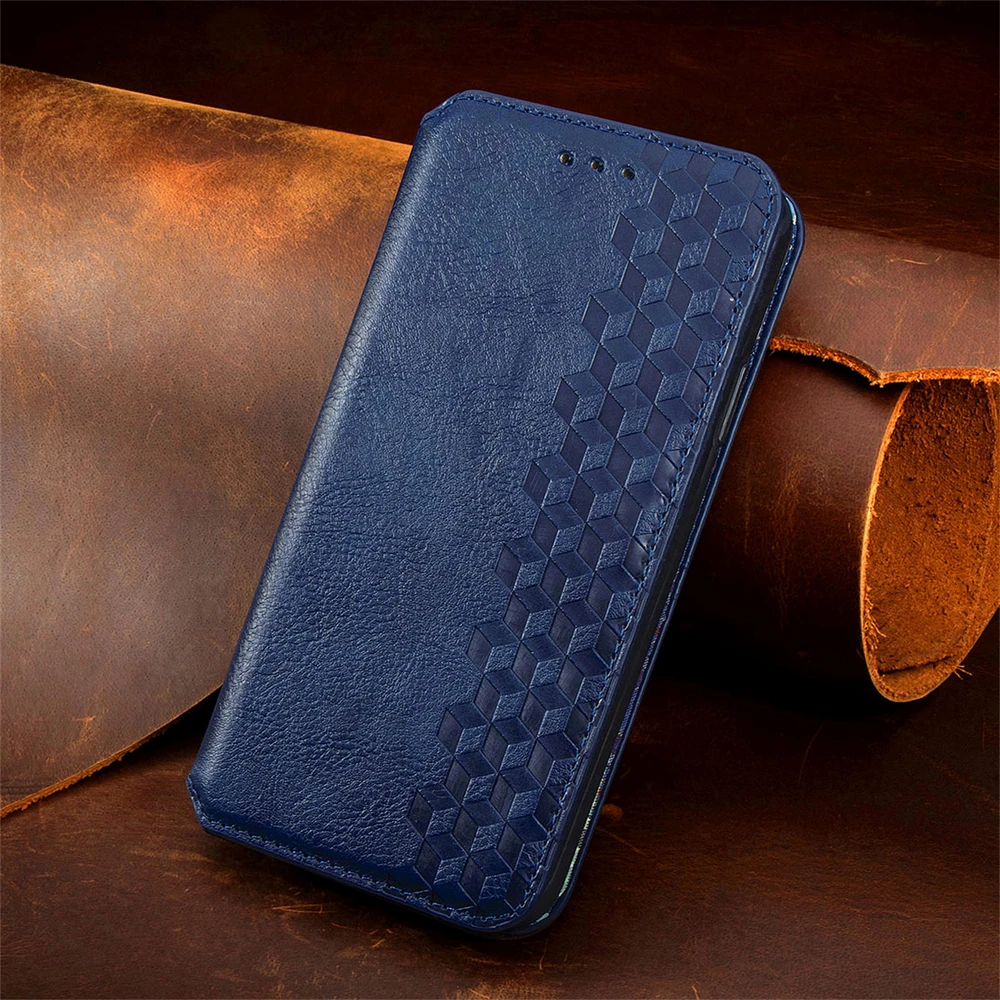 3D Square Vintage Plaid Red Wallet Flip Phone Case for TCL 30 SE (Blue)