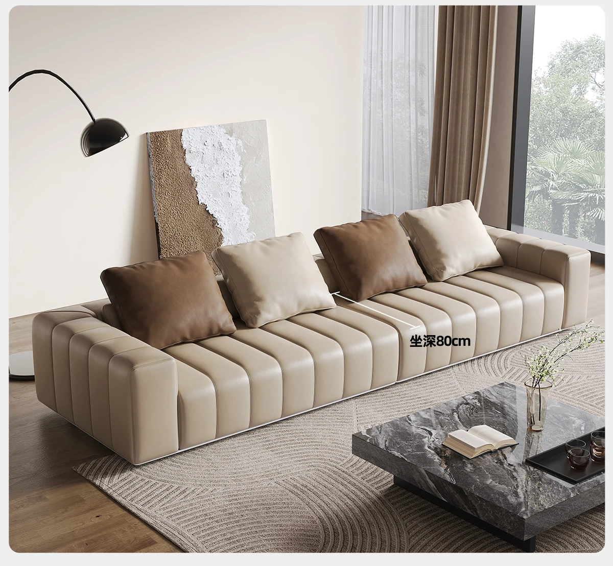 Sofa đơn giản Lớp đầu tiên Da bò hiện đại Sang trọng Hàng thẳng Phòng ...