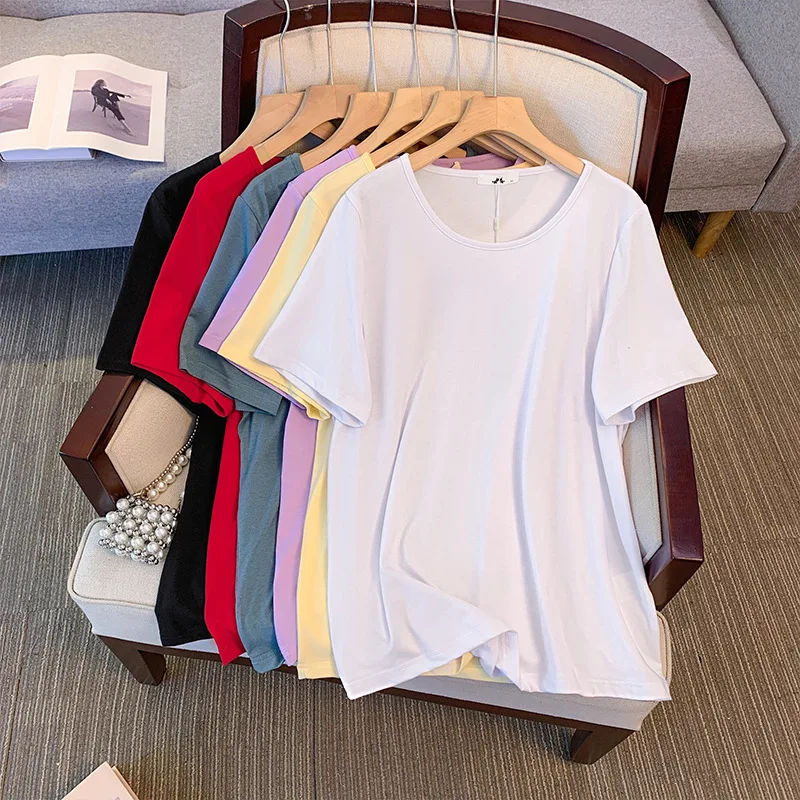 150Kg Plus Size Women's Bust 156 Summer Loose Solid Color T-Shirt Slim ...