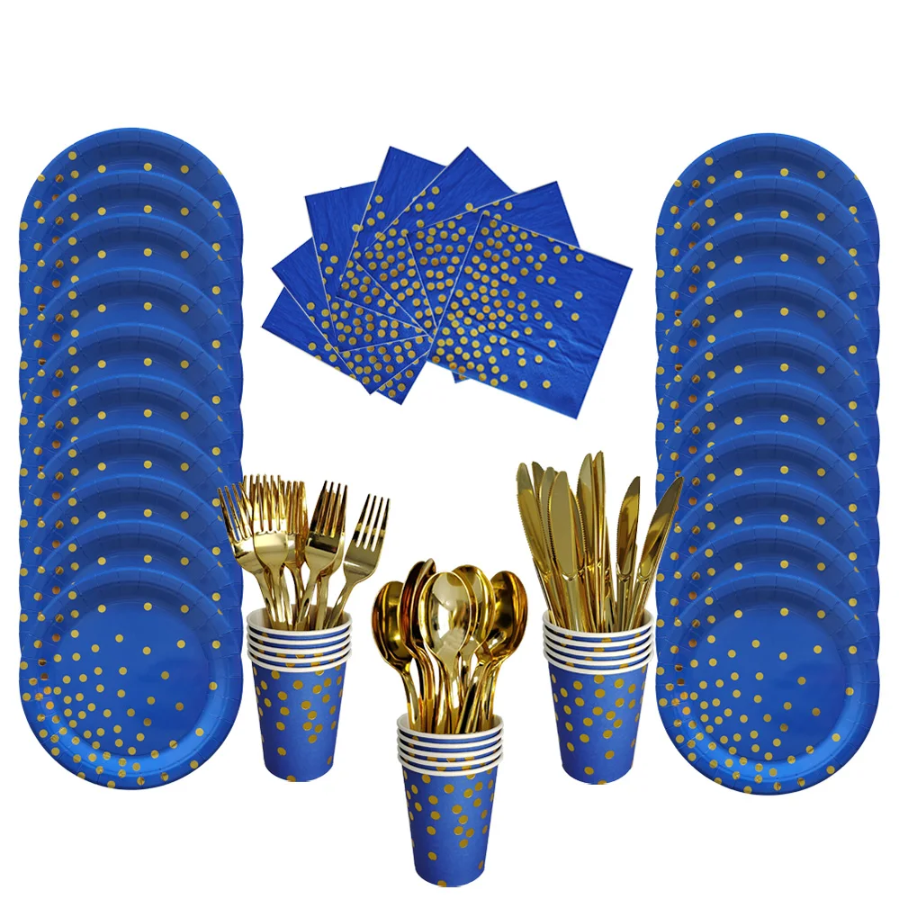 Blue-Dot-Disposable-Tableware-Sets-Paper-Cup-Plates-Straw-for-Diy-Kids ...