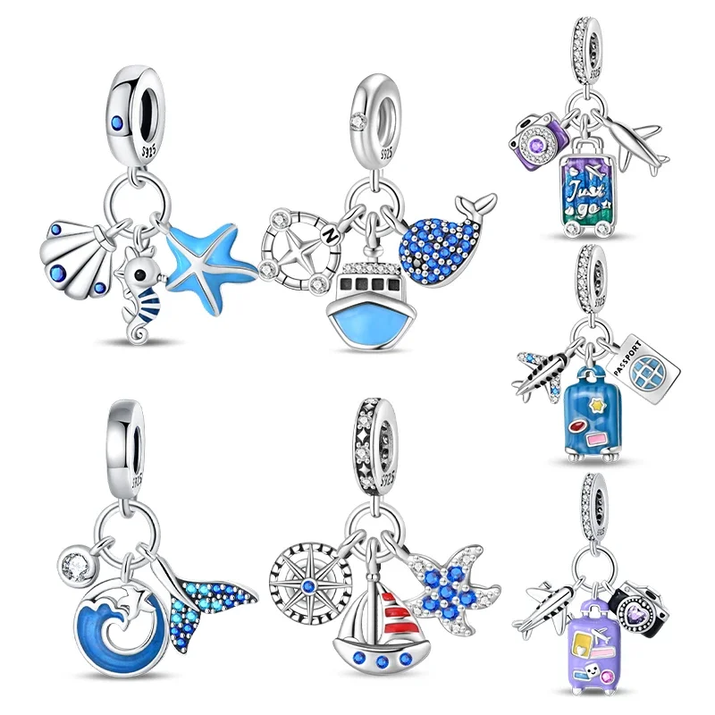 Silver-925-Blue-Ocean-Ship-Lighthouse-Starfish-Charms-Beads-Pendants ...