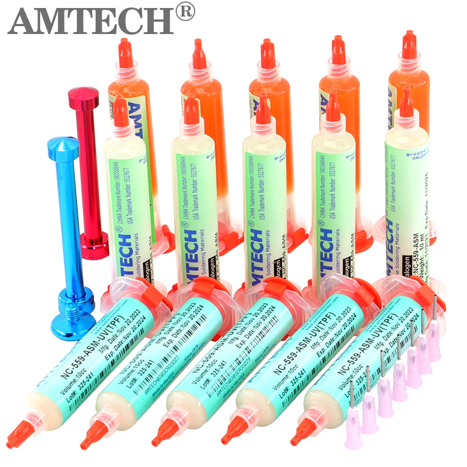 100% AMTECH NC-559-ASM flux 10pcs cleaning-free low-smoke BGA soldering ...