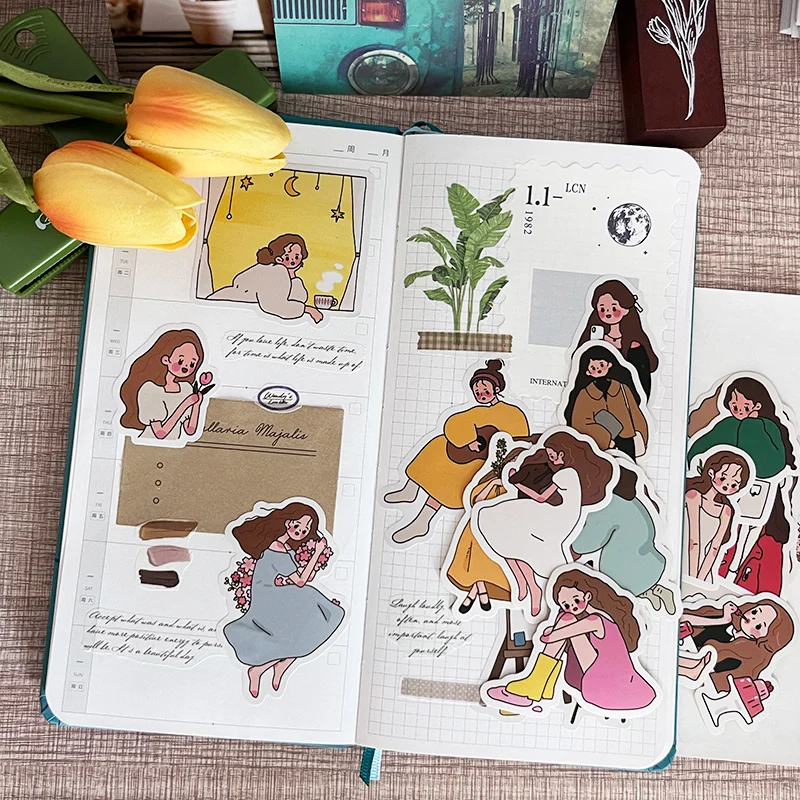22pcs-Cute-Girl-s-Daily-Notebook-Sticker-Material-Set-with-Characters ...