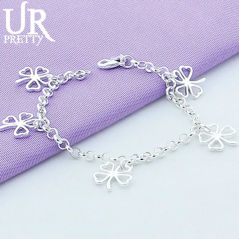 URPRETTY 925 Sterling Silver Hollow Four Leaf Clover Chain Bracelet For ...