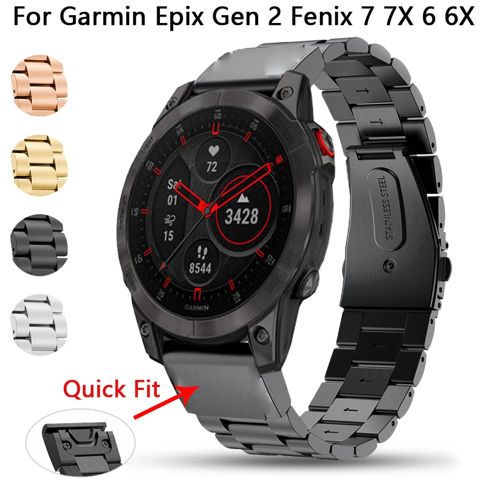 22-26mm-Stainless-Steel-Strap-For-Garmin-Epix-Gen-2-Tactix-7-Pro-Metal ...