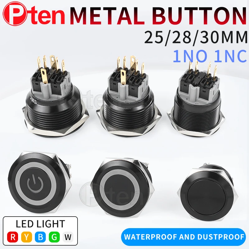 1NO1NC-25-28-30mm-Waterproof-Metal-Push-Button-Switch-LED-Light ...