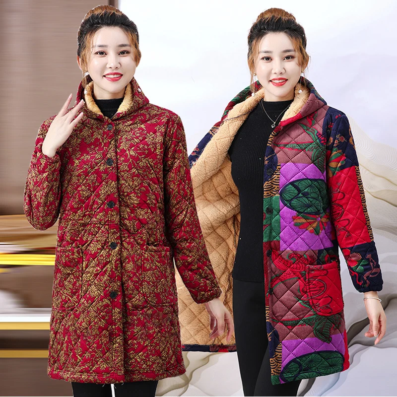Thiened Fce Women's Cotton Jaet Apron Long Sve Hooded Mid-Length Coat ...