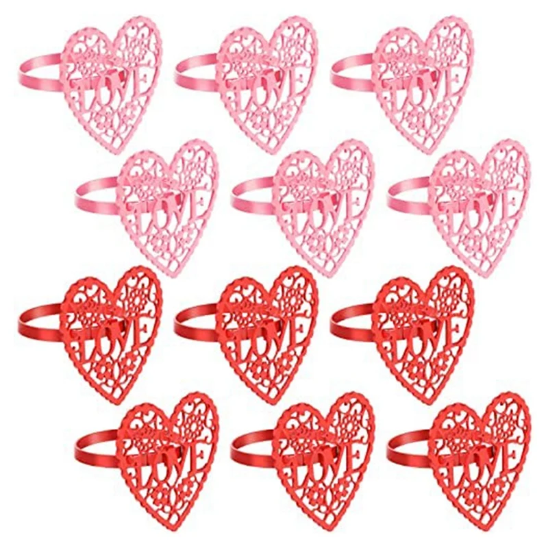 12 PCS Heart Napkin Rings Heart Shaped Napkin Holder Sparkly Napkin ...