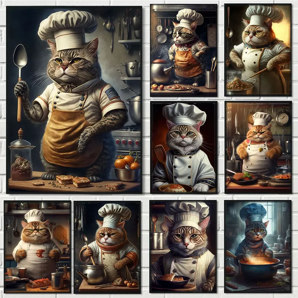 Funny-Fat-Cat-Chef-Posters-Print-Martial-Arts-Karate-Cat-Canvas ...