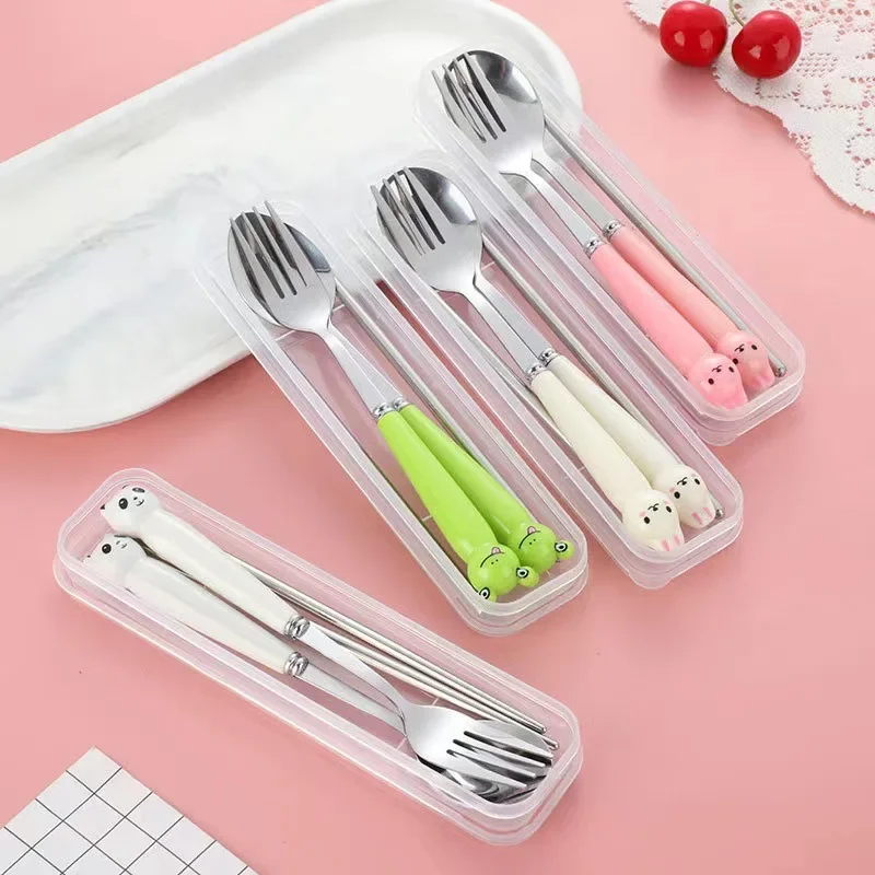Cute-Cartoon-Travel-Tableware-with-Case-Portable-Utensils-Cutlery-Set ...