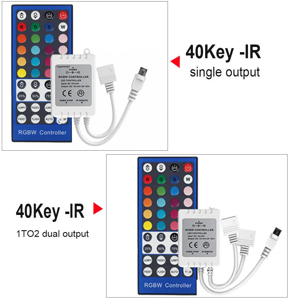 DC-12-24V-40Key-5Pin-1-2output-led-Controller-Dimmer-IR-Remote-Control ...