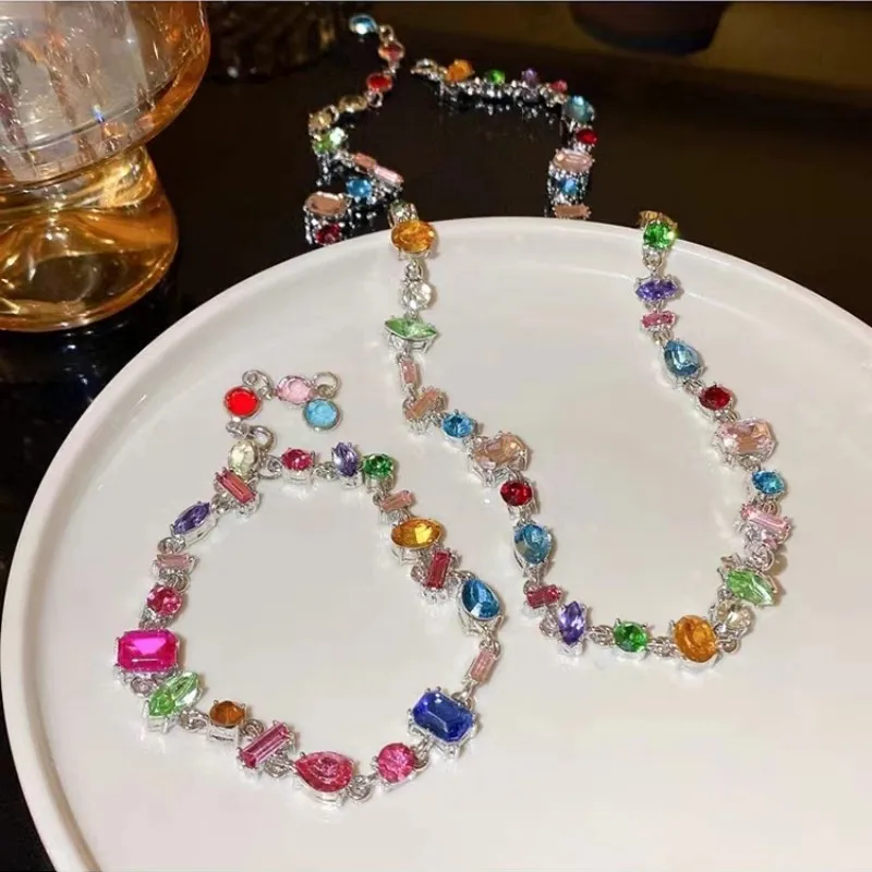 New Colorful Crystal Necklace For Women Bead Bracelet Chain Elegant ...