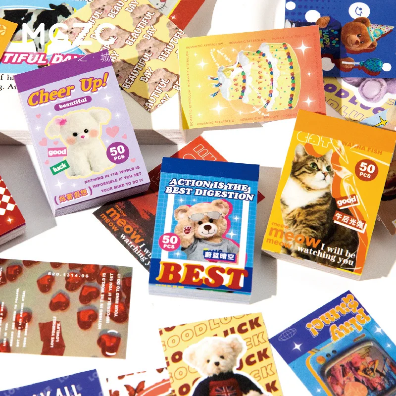 50 Sheets Ins Cute Bear Party Stickers Planner Journal Collage DIY idol ...