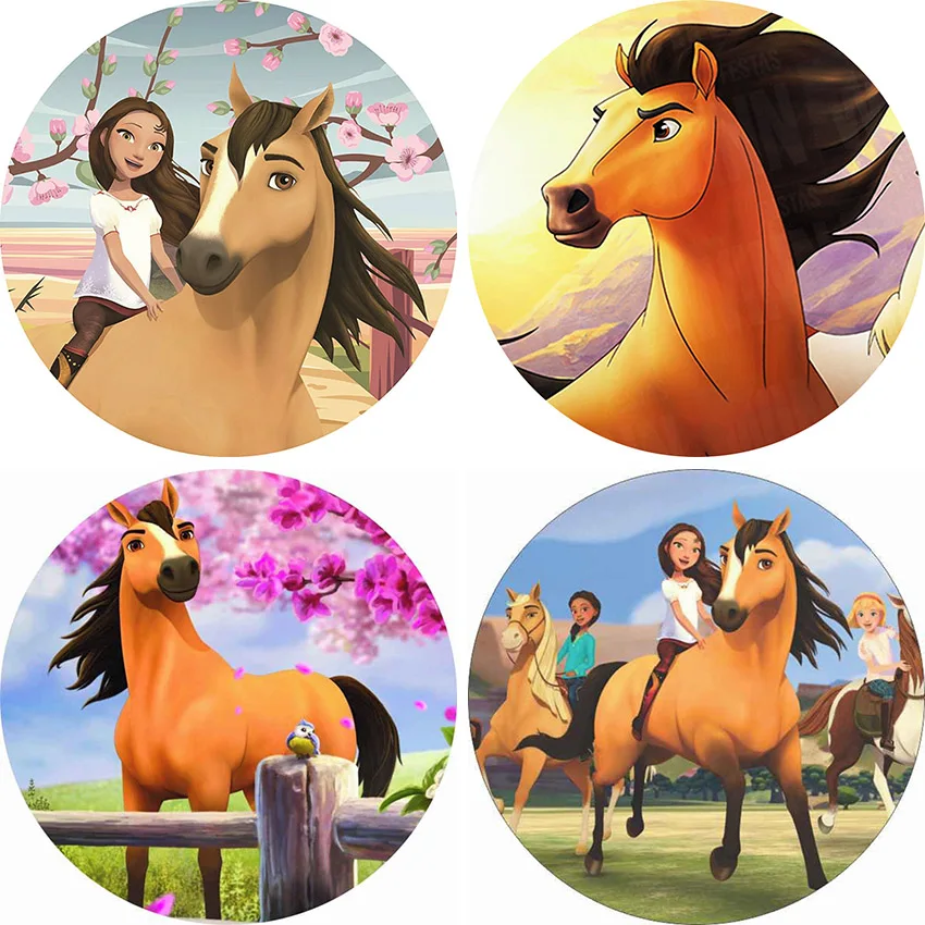 Spirit Riding Circle telón de fondo pastizales caballo niñas Feliz cumpleaños fiesta fotografía ...