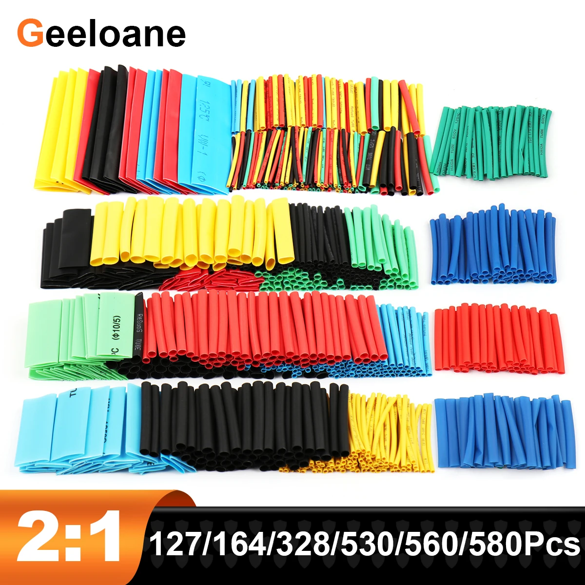127/328/580Pcs 2:1 Heat Shrink Tube Kit Shrinking Tubing Assortment ...