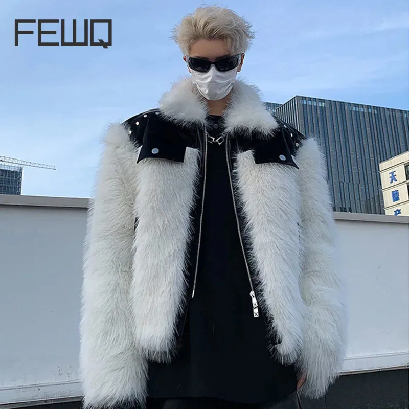 FEWQ-Tops-de-manga-larga-con-remache-de-empalme-de-laca-negra-Tops-de ...