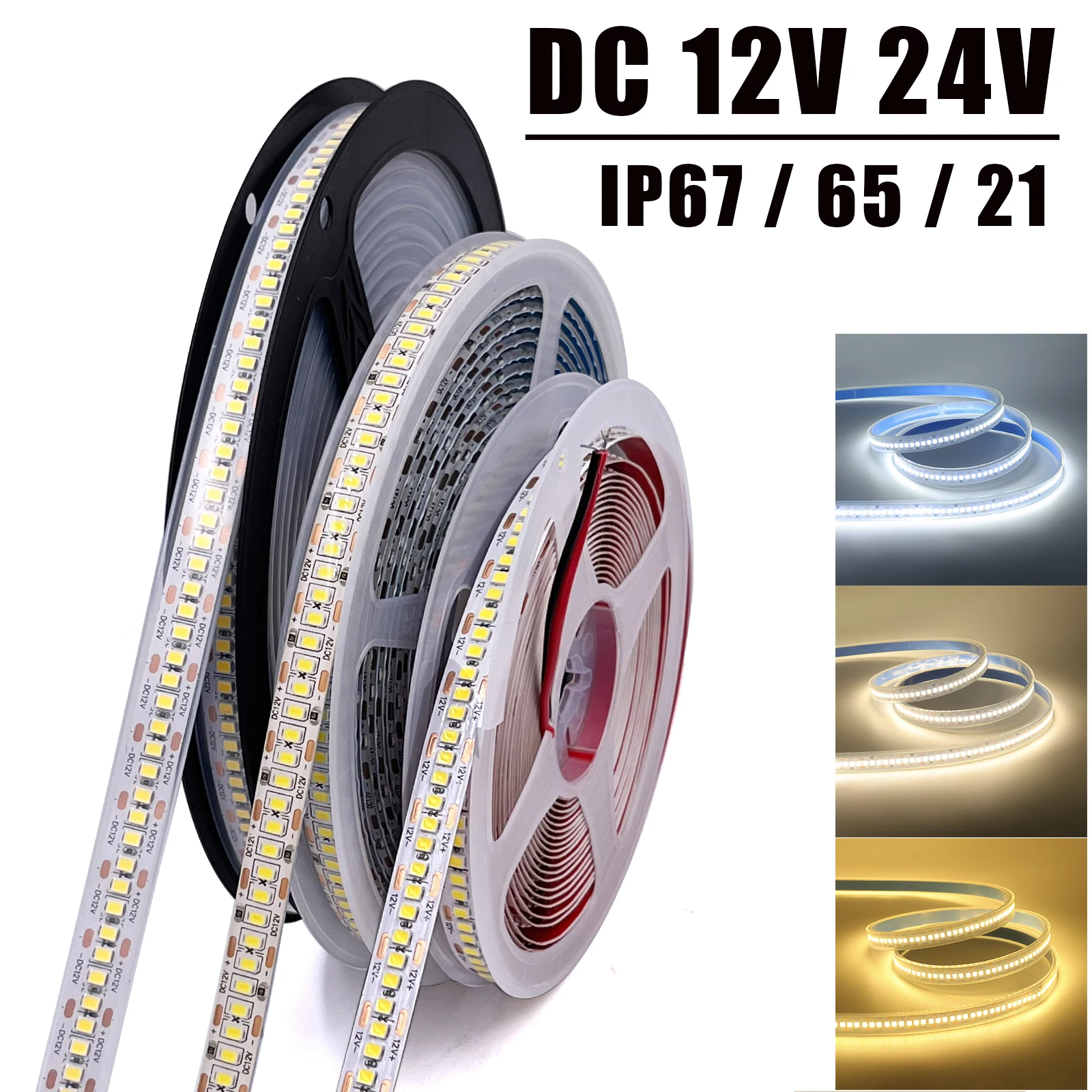 DC-12V-24V-LED-Strip-Waterproof-IP67-IP65-IP21-SMD-2835-240Leds-M-Warm ...