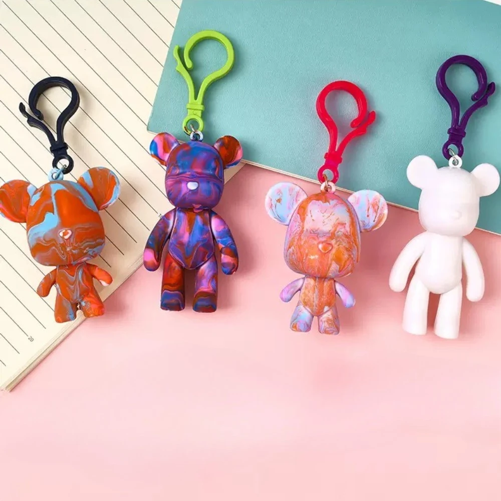 Fluid Bear Keychain ,24Pcs DIY Graffiti Violent Bear Statues Mini ...