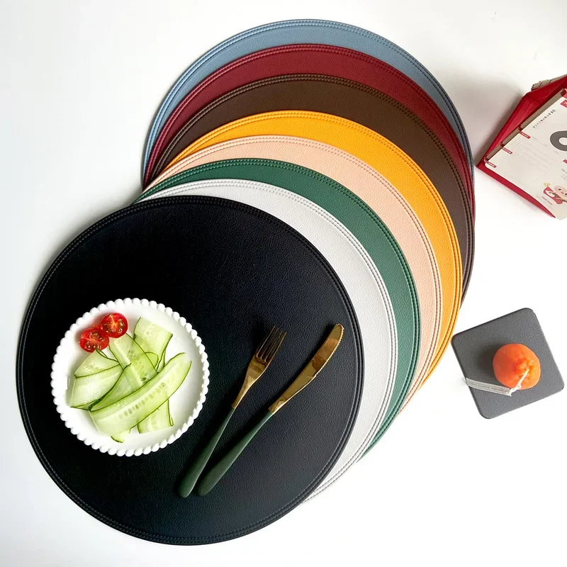 Imitation-Leather-Placemat-Coaster-Pads-PVC-Round-Plate-Mat-Edge ...