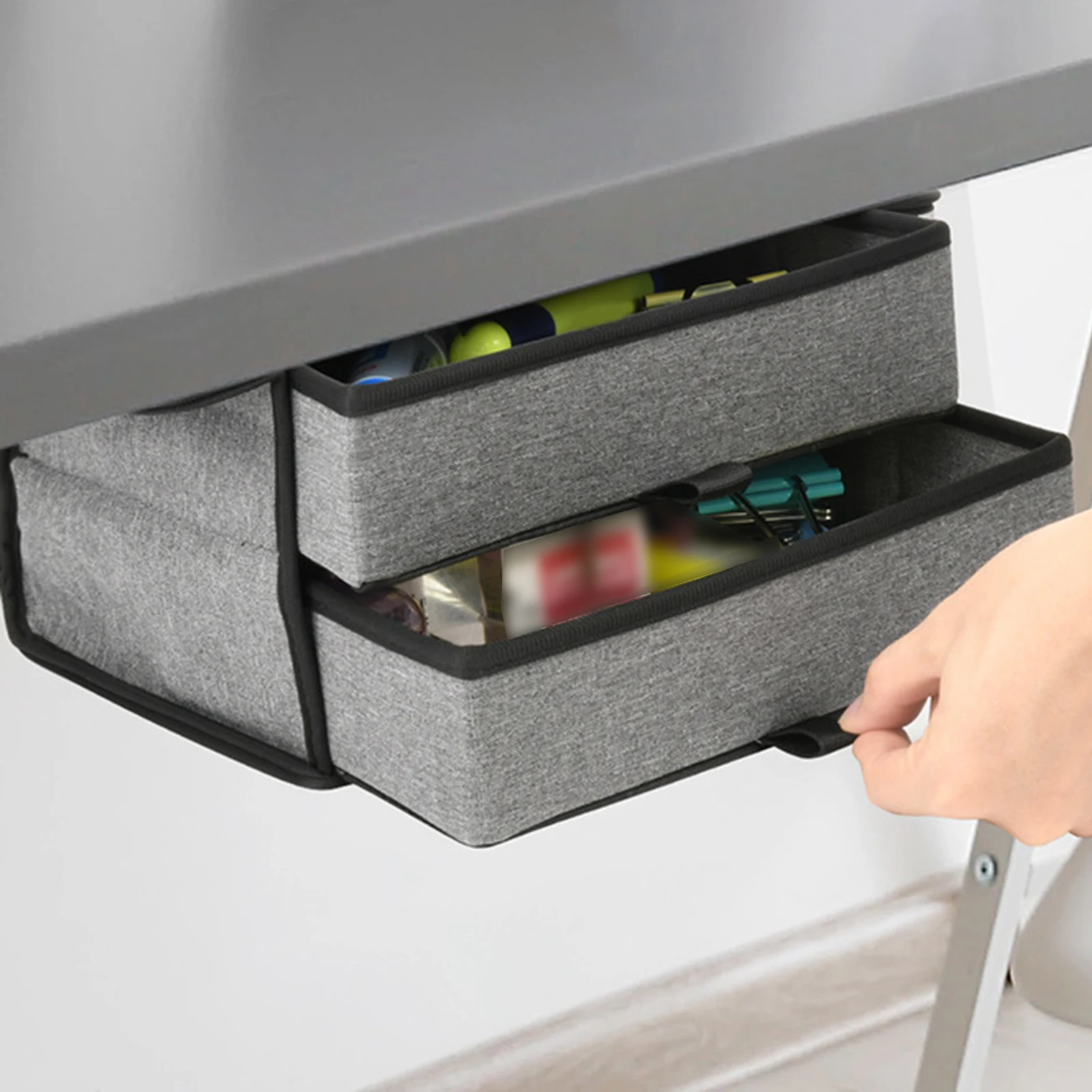 2-Tiers-Hidden-under-Desk-Storage-Box-Folding-Organization-Desk-Storage ...