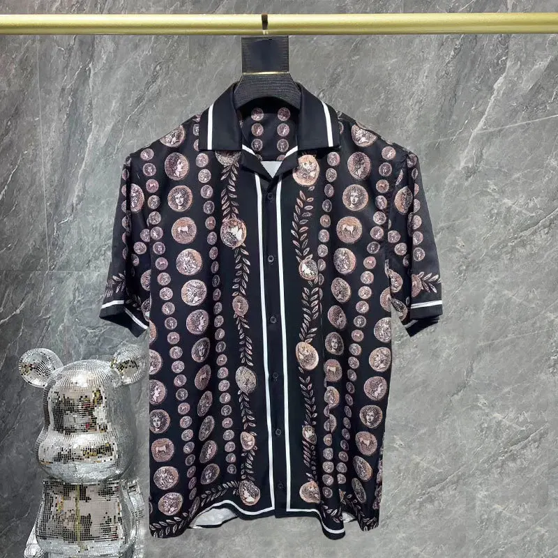 Quality-Contrasting-Color-Retro-Print-Shirt-Short-Sleeve-Casual-Men ...