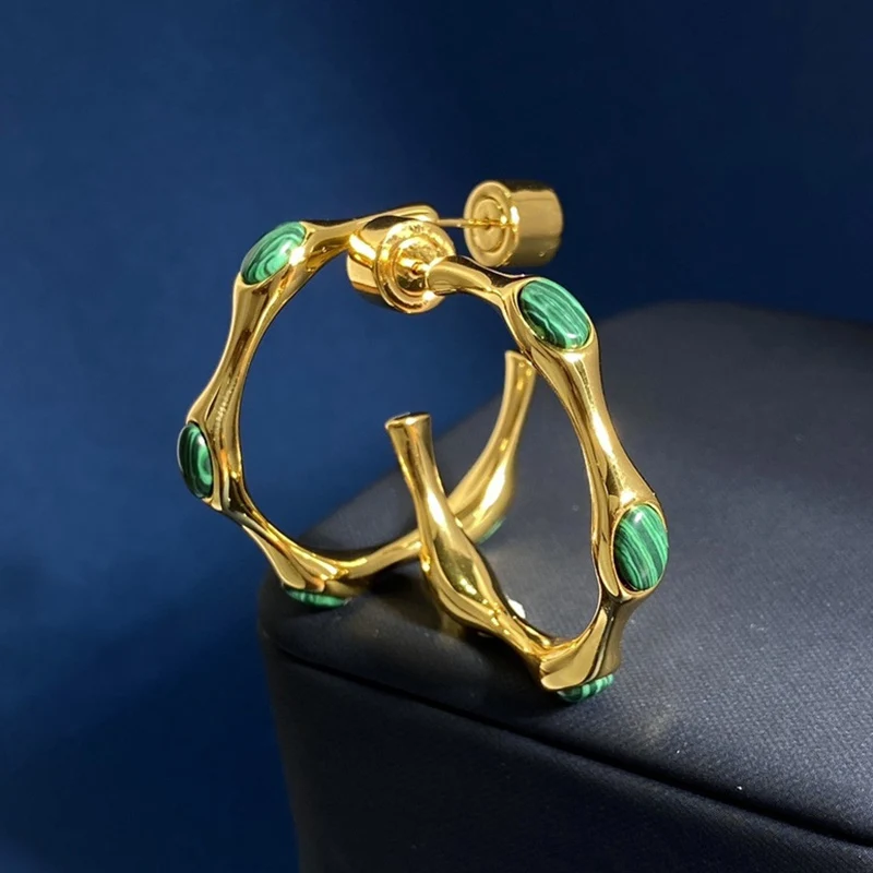 High-Quality-Green-And-White-Stone-Bamboo-Joint-Hoop-Earrings-Sets-For ...