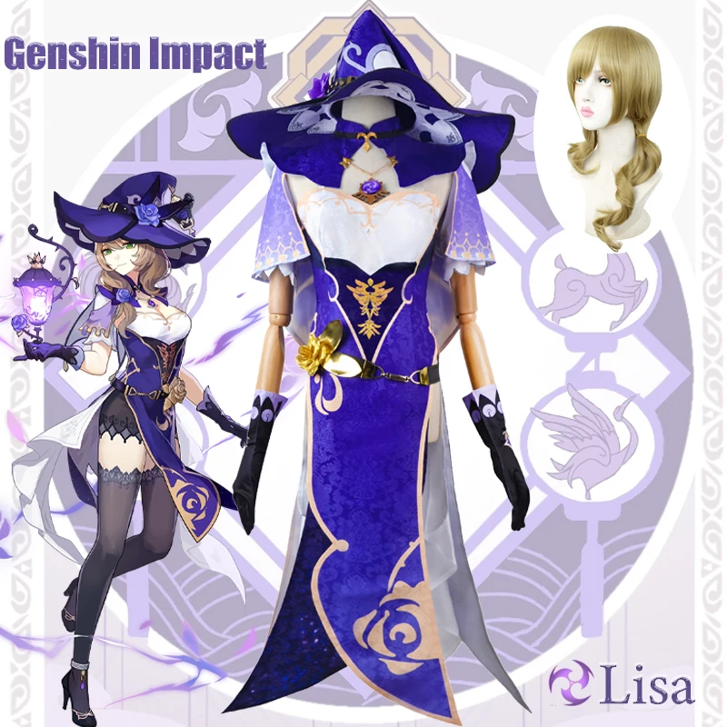 Disfraz de Cosplay de Lisa Genshin Impact para adultos, peluca de ...