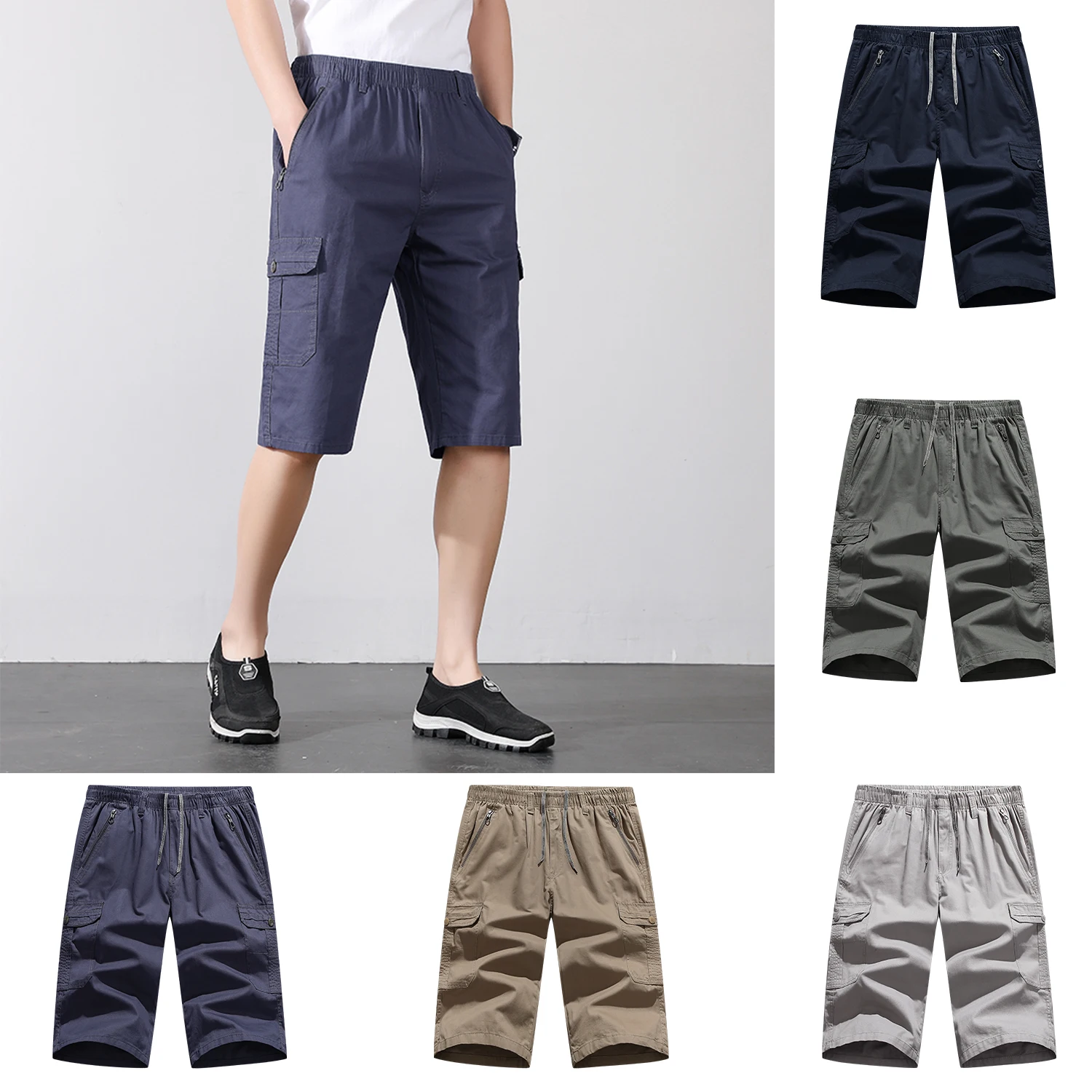 Summer-Men-s-Pure-Cotton-Casual-Cropped-Pants-Solid-Color-Loose ...