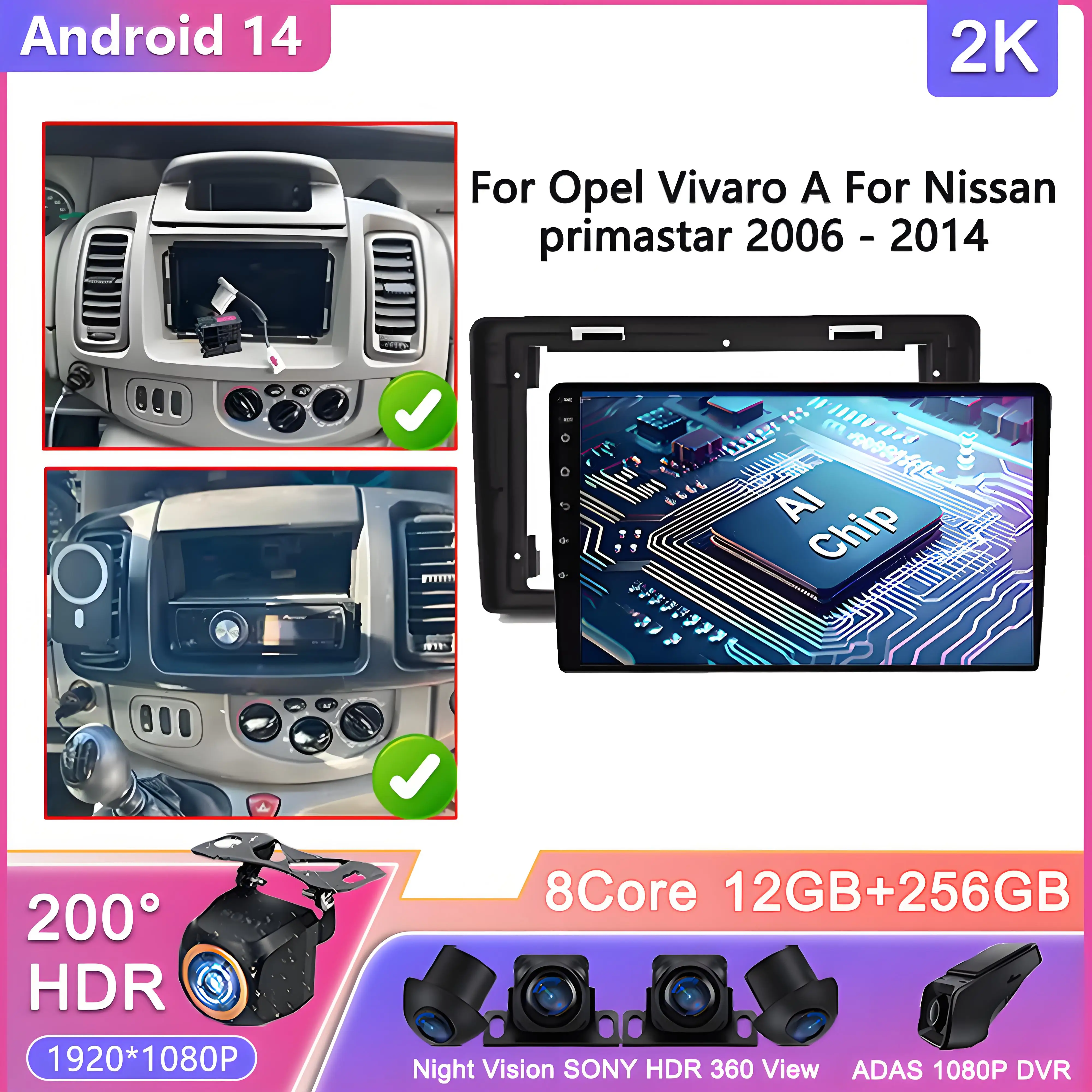 Android 14 For Renault Trafic 2 For Opel Vivaro A For Nissan primastar ...