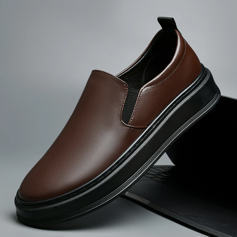 Mens Leather Casual Shoes Thick Soles Durable Minimalist Summer Design