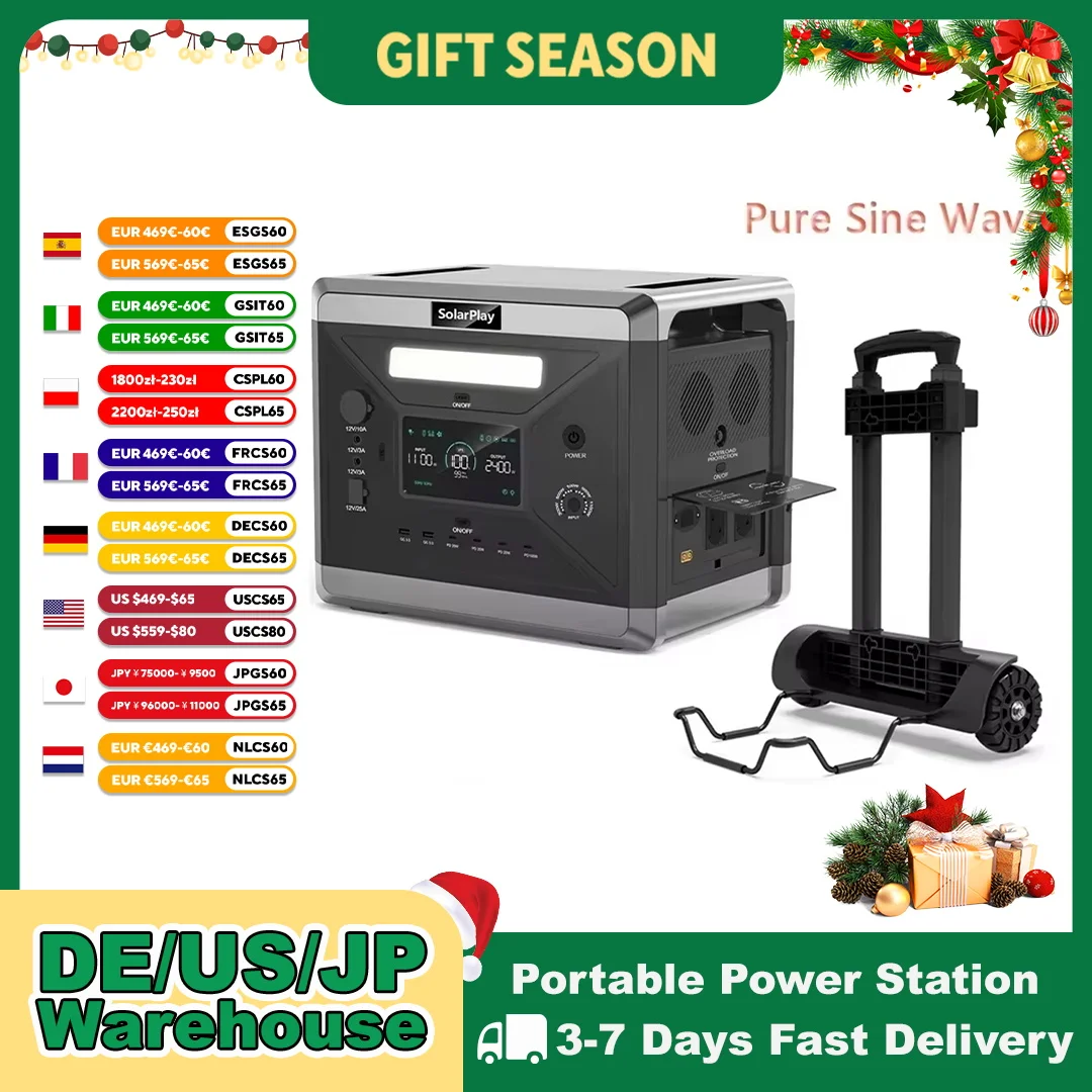 SOLARPLAY Portable Power Station With Trolley 2400W Emergency Backup ...