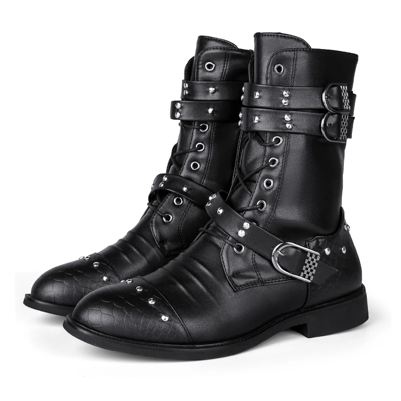 Men Boots Rivet Combat Boots Mens Vintage Cowboy Boots Punk Goth Biker ...
