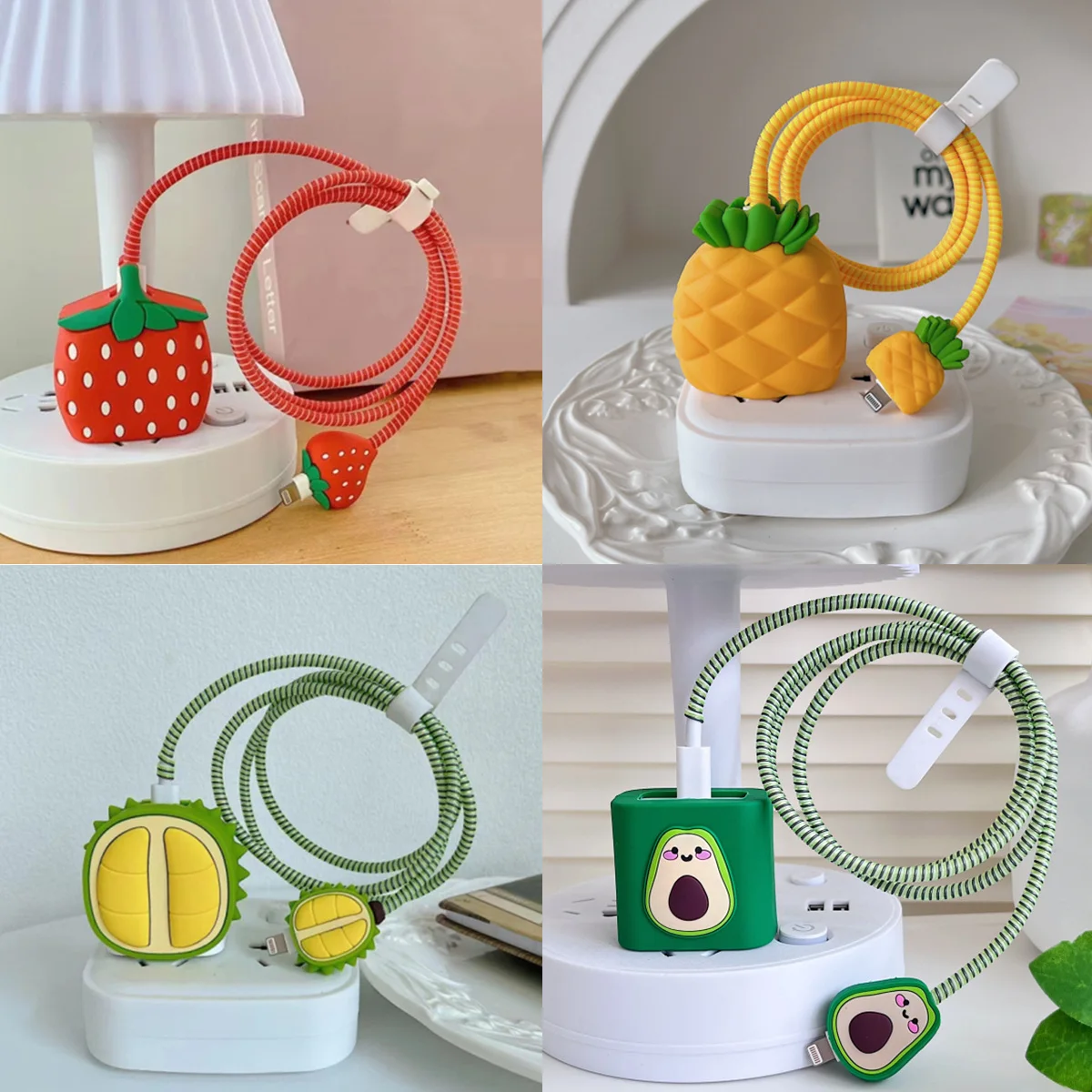 4pcs-Strawberry-Pineapple-Avocado-3D-Charger-Protective-Case-for-Apple ...
