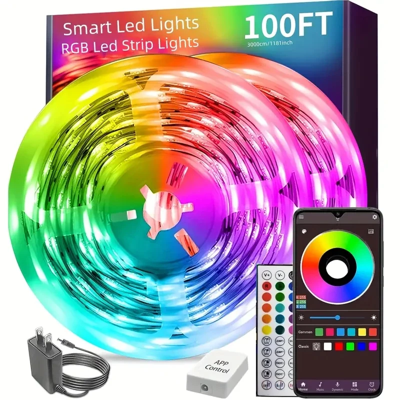 100ft-2-Rolls-Of-50ft-LED-Lights-RGB-Color-Changing-Music-Sync-LED ...