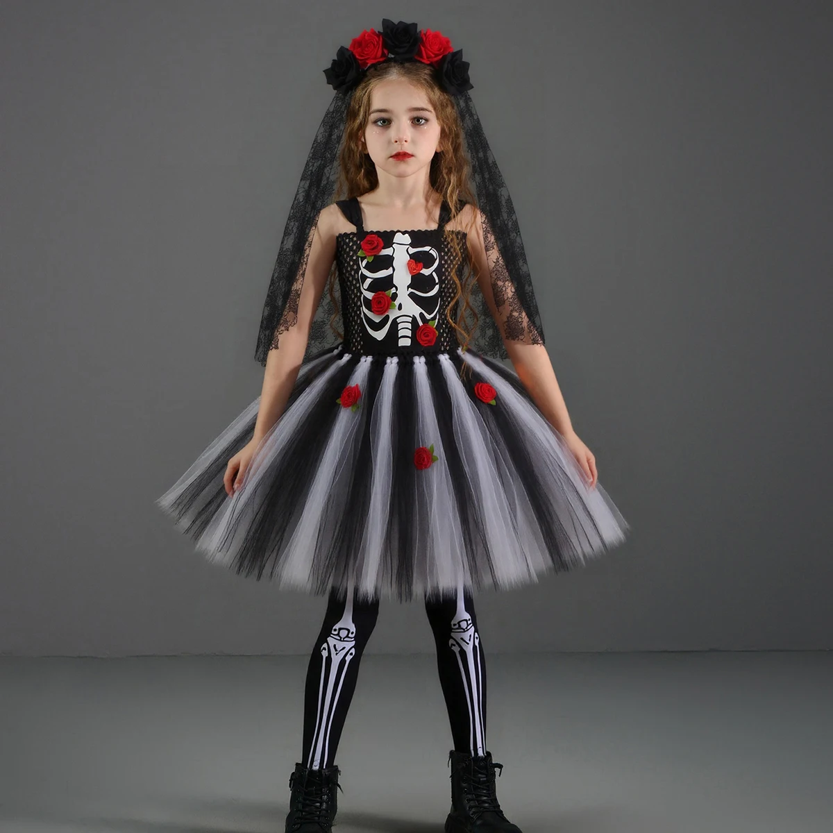 Girls Scary Skeleton Halloween Costume for Kids Zombie Corpse Bride ...