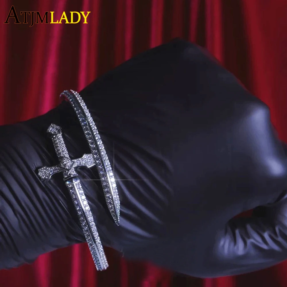 Iced-Out-Cross-Sword-Bracelet-for-Men-Open-Size-Bling-Cubic-Zirconia ...