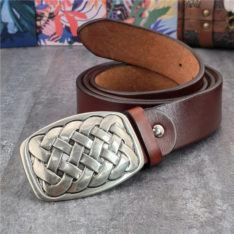 Natural-Leather-Belt-For-Men-designer-luxury-Vintage-Brass-Buckle ...