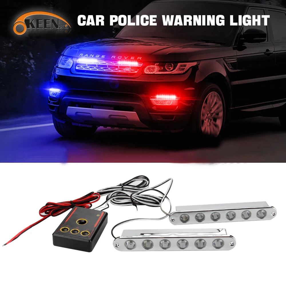 OKEEN-2p-LED-Car-Strobe-Police-Warning-Light-Universal-Car-Front-Grille ...