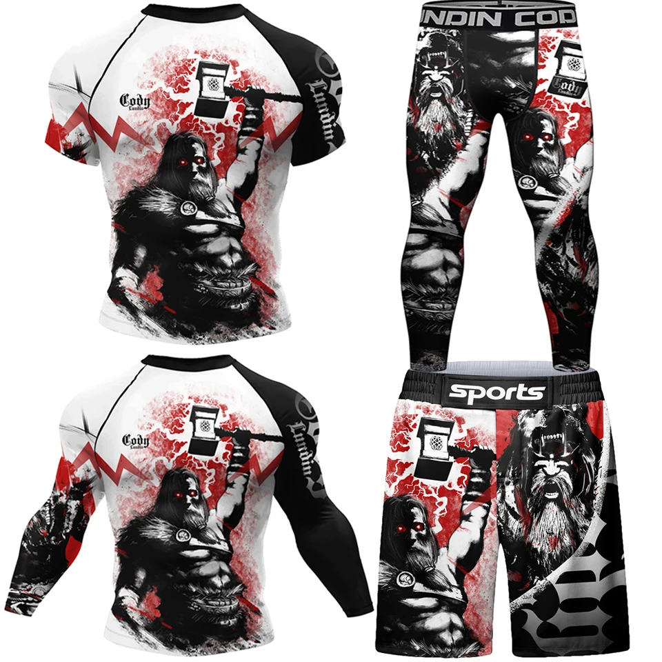 New-Rashguard-MMA-Jiu-Jitsu-T-shirt-Pants-4pcs-set-Mens-Bjj-Gi ...