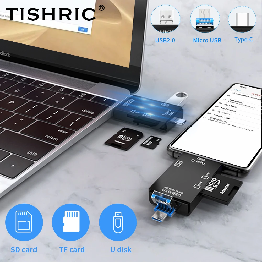 TISHRIC OTG TF Micro USB SD Card Reader USB 6 In 1 Type C Memory Card ...