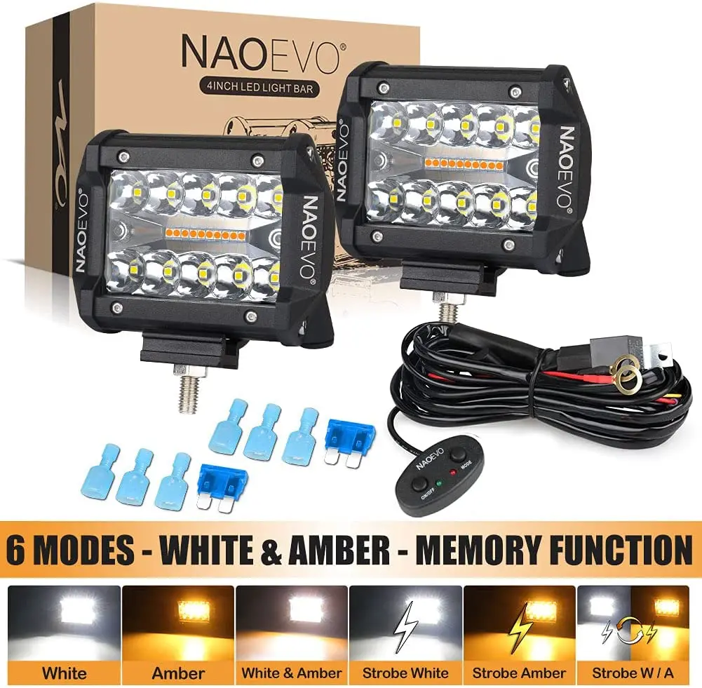 Naoevo 4x4 Off Road Led Light Bar Pods 4inch 120w 12v 24v 6 Modes Fog ...