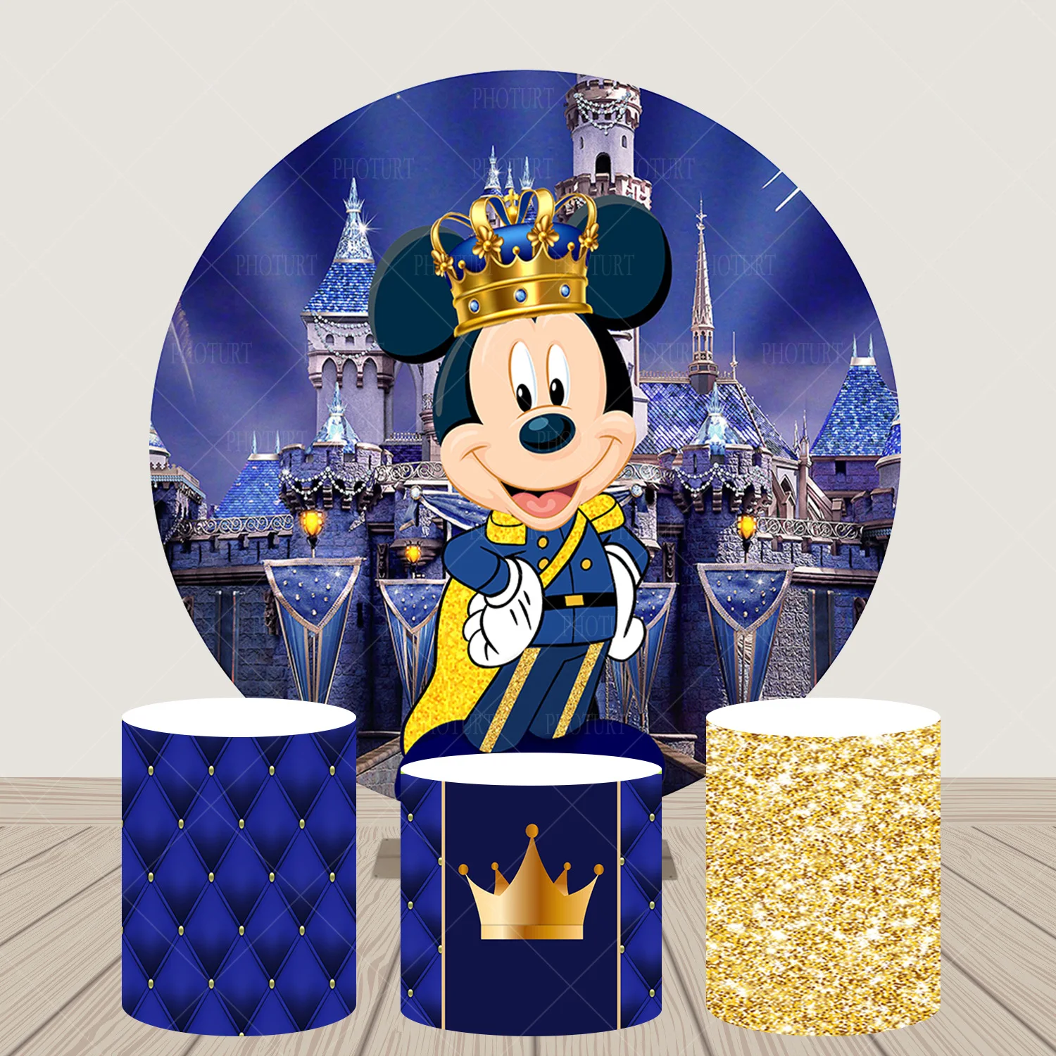 Round-Disney-Mickey-Mouse-Backdrop-Royal-Crown-Cylinder-Surface-Banner ...
